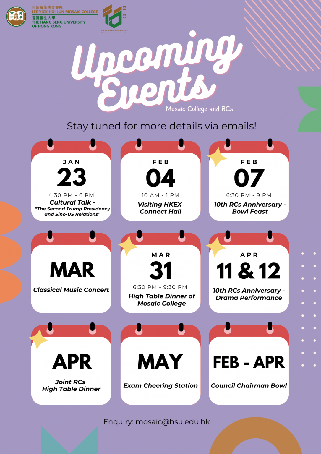 Upcoming Highlights | Lee Yick Hoi Lun Lee Yick Hoi Lun Mosaic College